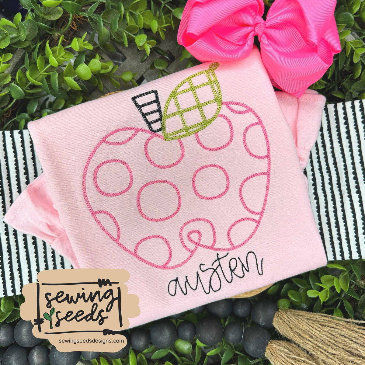 Back to School Polka Dot Apple ALL THREAD Embroidery SS – Sewing Seeds