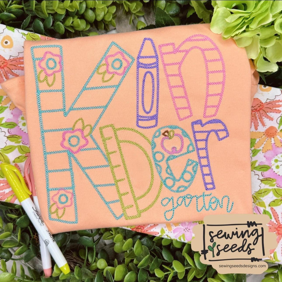 Back to School Kindergarten Stacked Floral GIRL ALL THREAD Embroidery ...