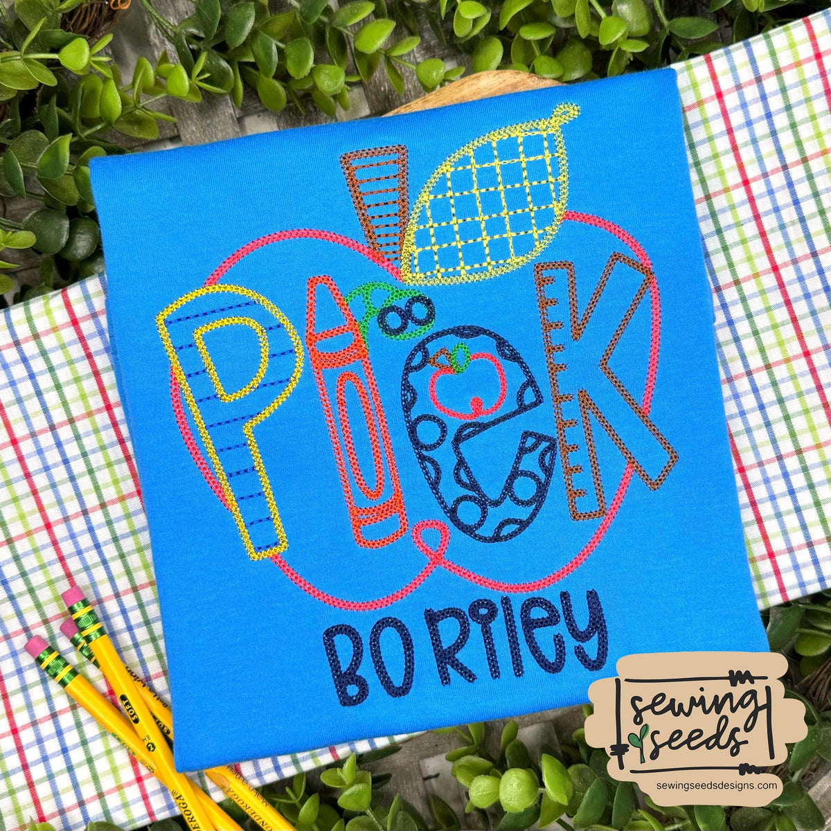 Back to School PreK Apple ALL THREAD Embroidery SS – Sewing Seeds