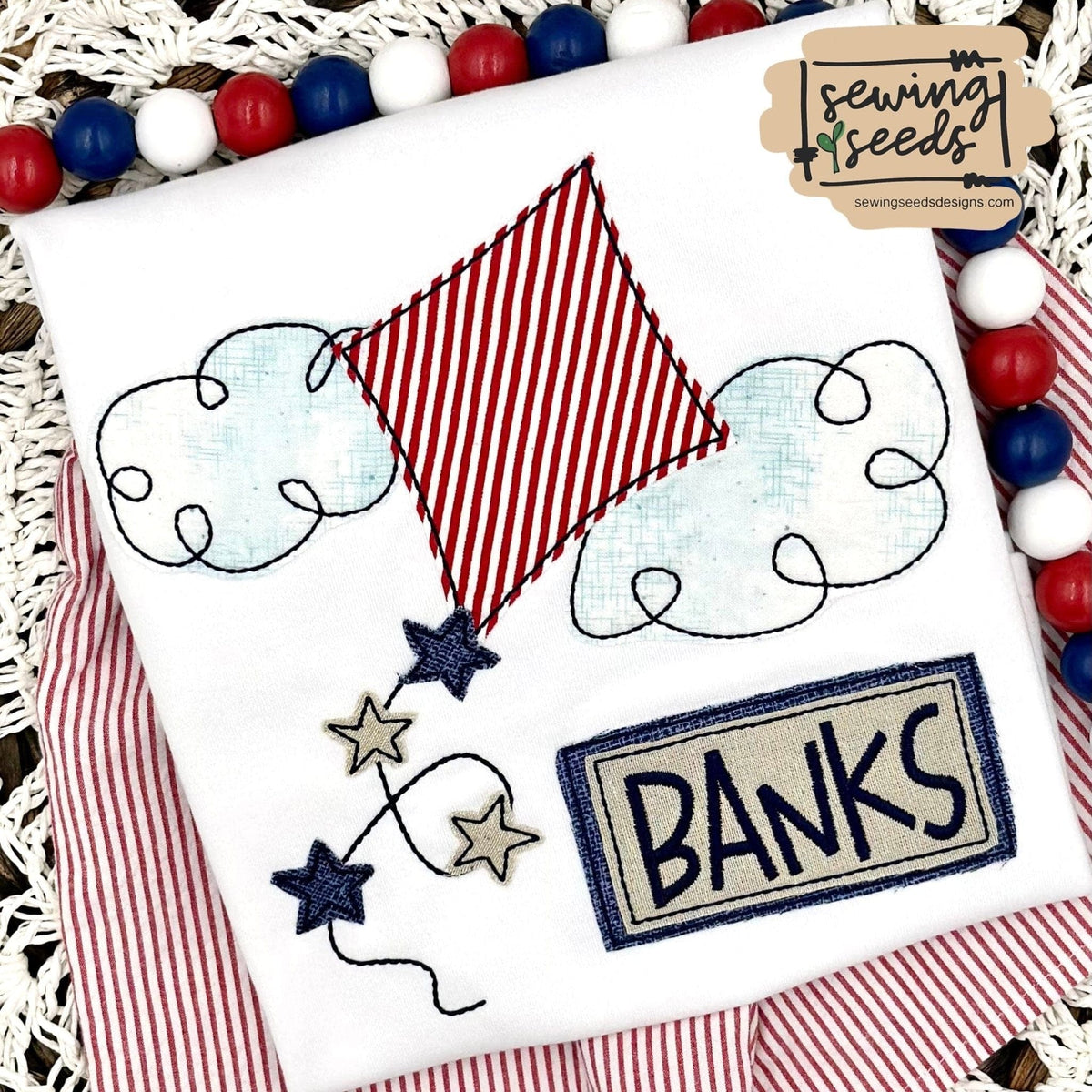 Patriotic Kite with Name Tag Applique SS – Sewing Seeds