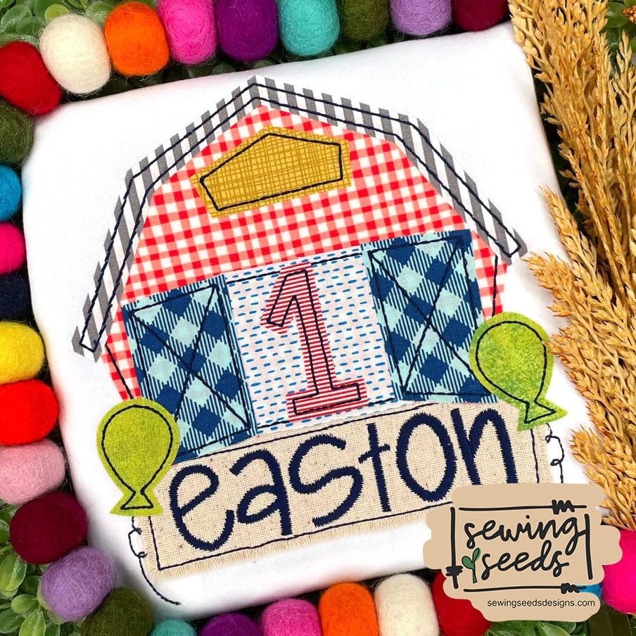 1st Birthday Barn BOY with Name Tag Applique SS – Sewing Seeds