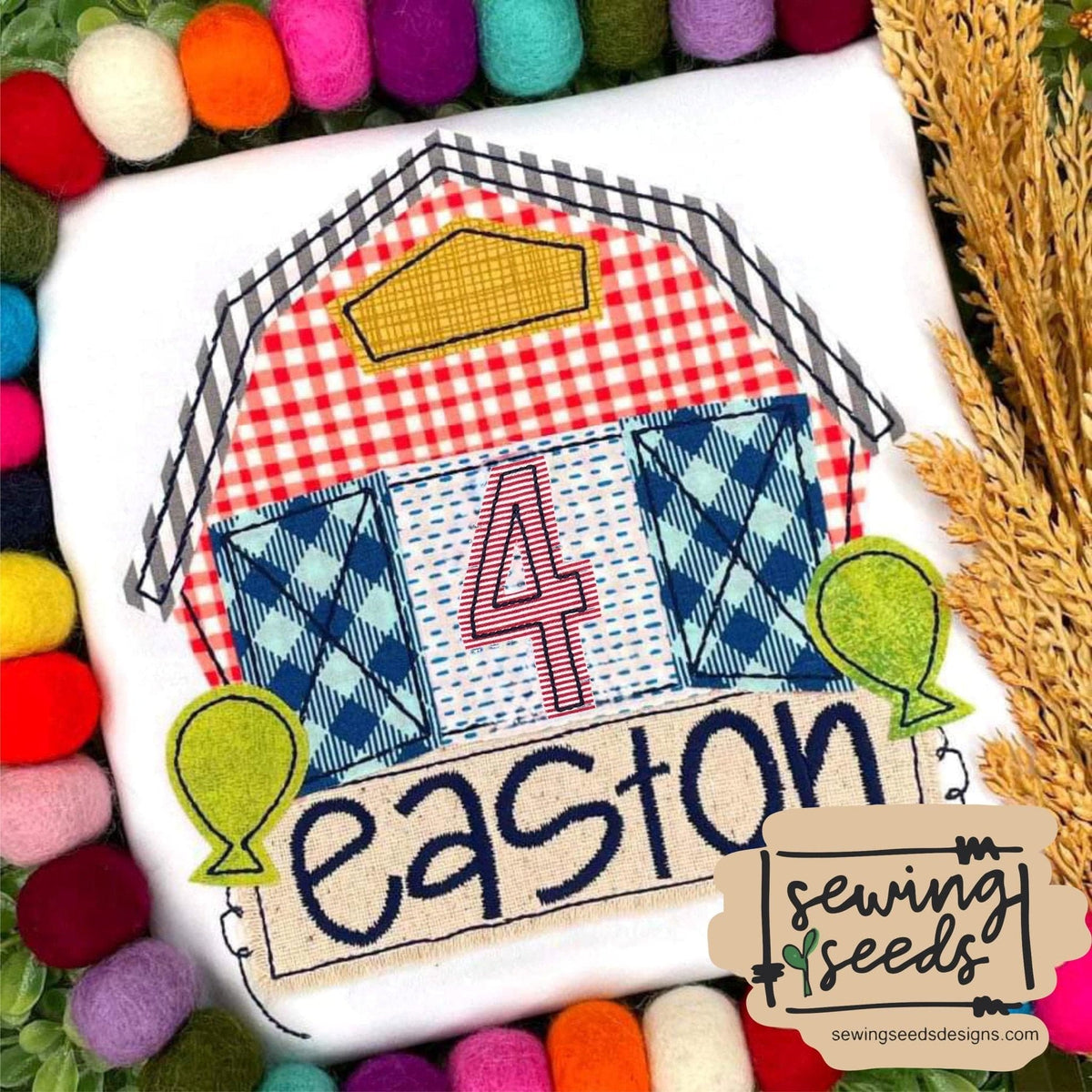4th Birthday Barn BOY with Name Tag Applique SS – Sewing Seeds