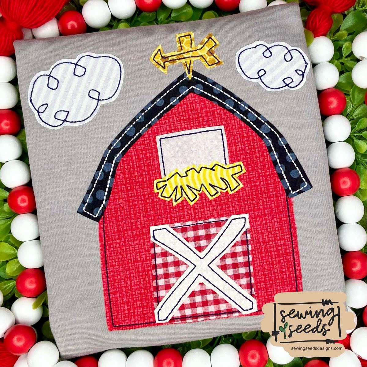 Barn with Clouds Applique SS – Sewing Seeds