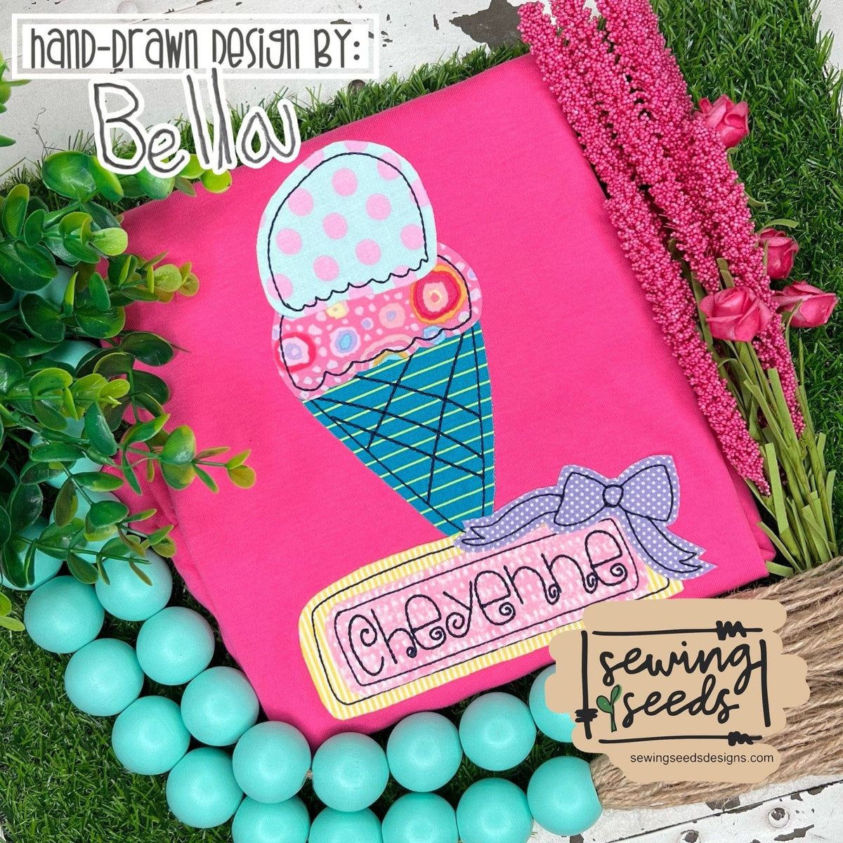 Bella Ice Cream Cone (Hand-drawn by Bella) Applique SS – Sewing Seeds