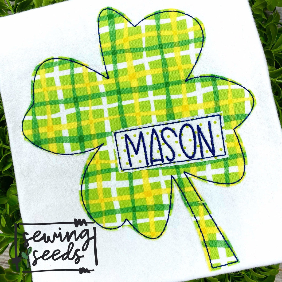 Clover with Name Tag Applique SS – Sewing Seeds