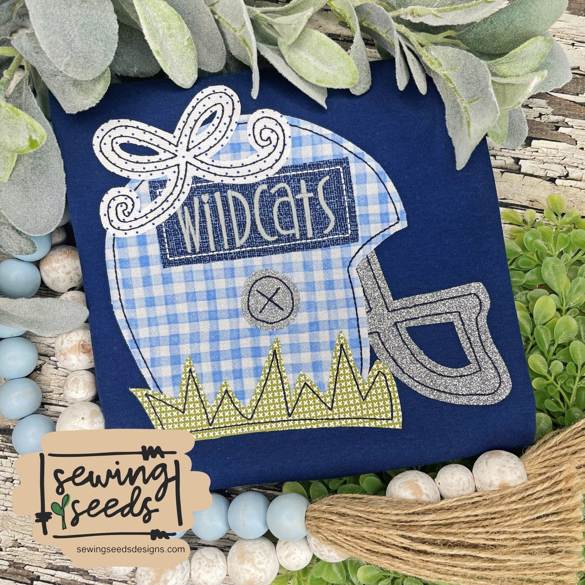 Football Helmet with BOW Grass Name Tag Applique SS – Sewing Seeds