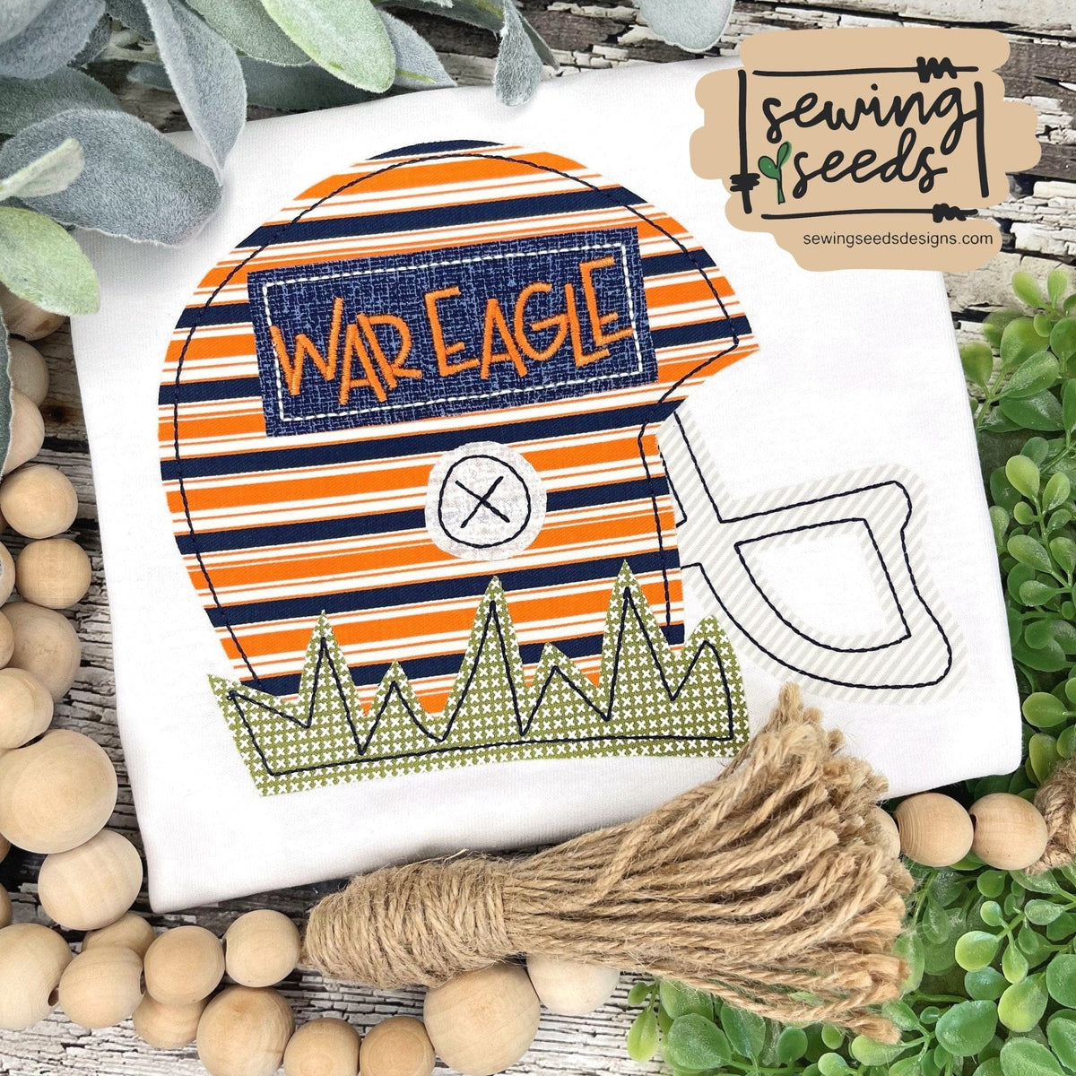 Football Helmet with Grass Name Tag Applique SS – Sewing Seeds