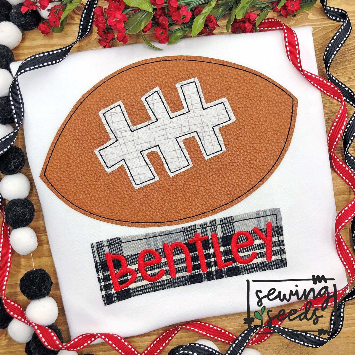 Football with Name Tag Applique SS – Sewing Seeds