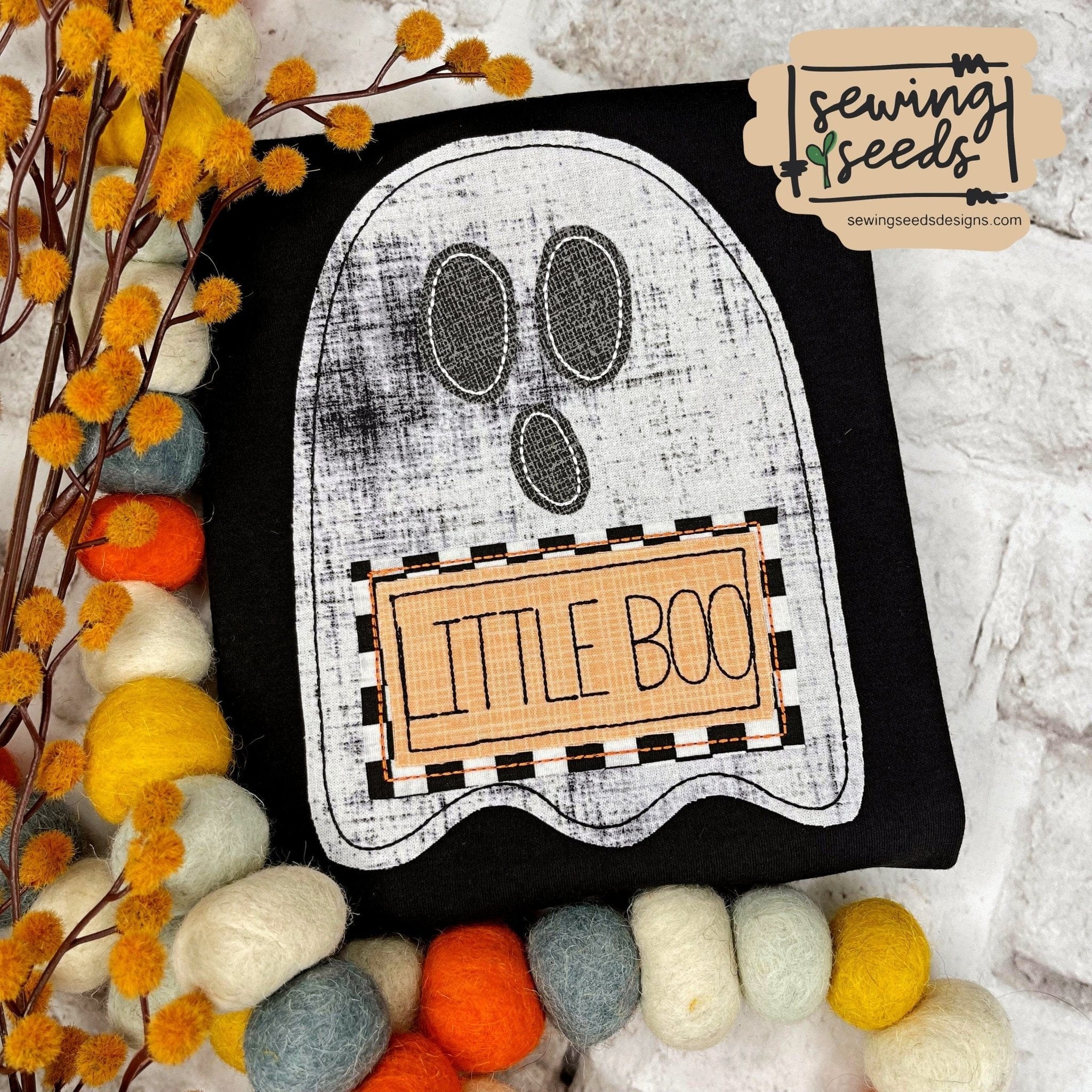Halloween Boy Ghost with Name Tag Applique SS – Sewing Seeds