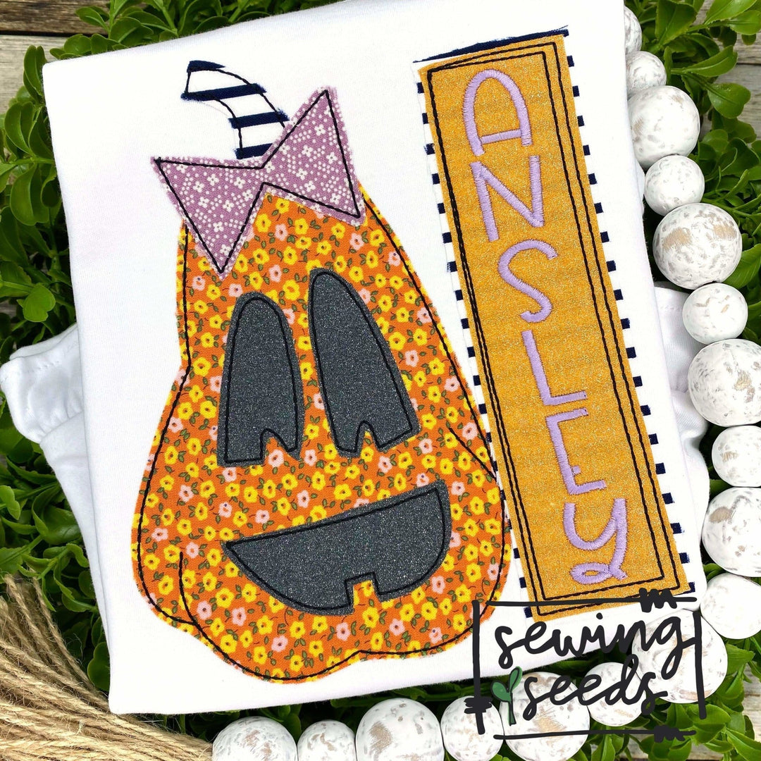 Halloween Tall Skinny Jack o Lantern GIRL Applique SS – Sewing Seeds