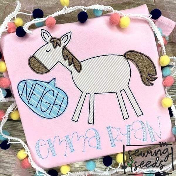 Horse with Neigh Word Bubble Applique SS – Sewing Seeds