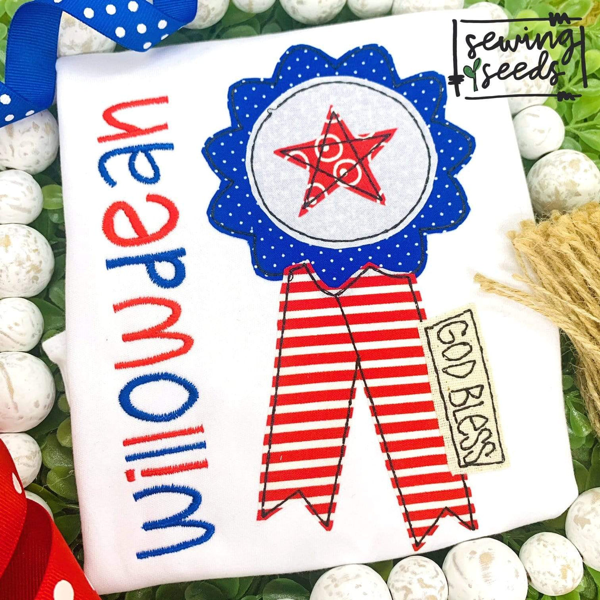 Patriotic God Bless Ribbon Applique SS – Sewing Seeds