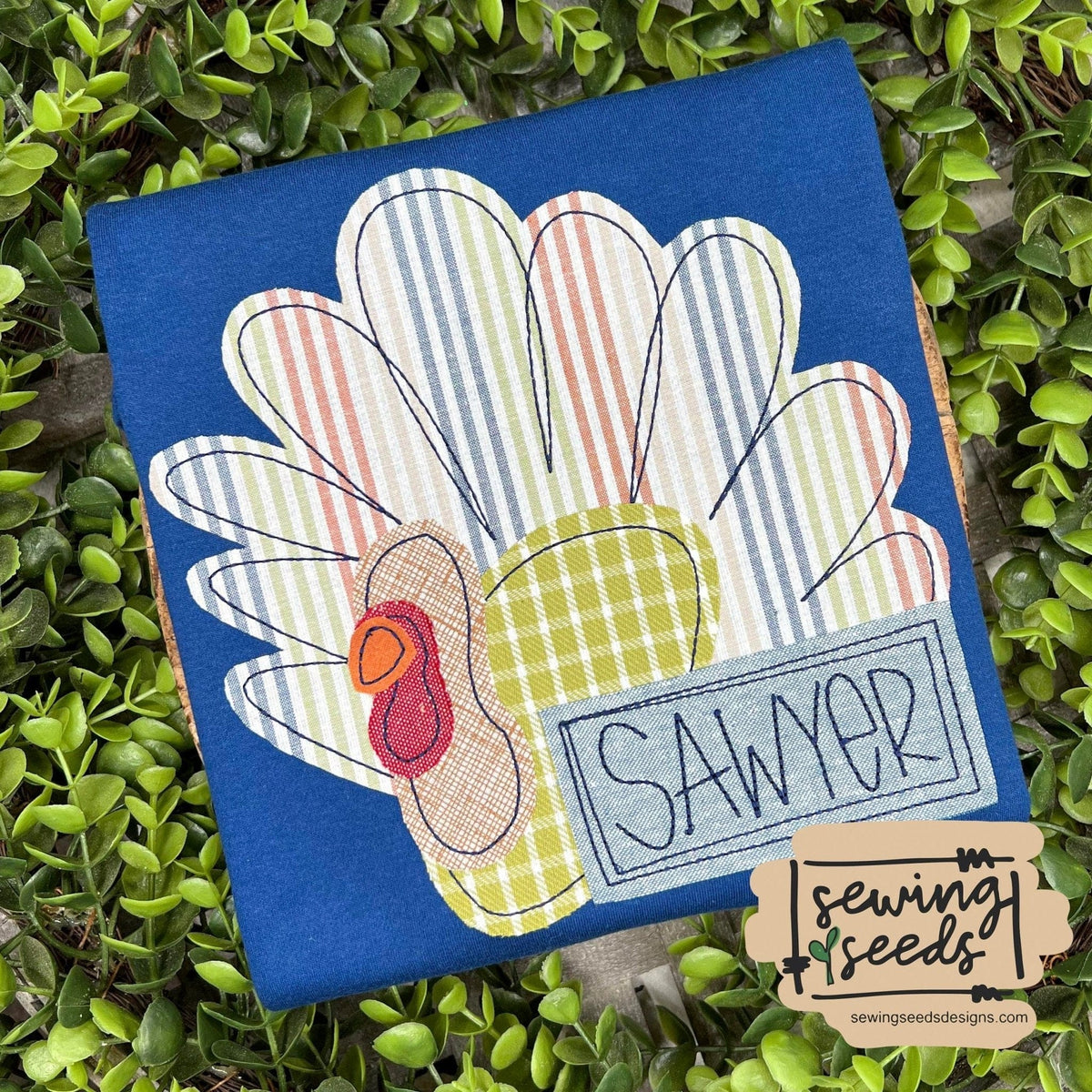 Thanksgiving Simple Turkey BOY with Name Tag Applique SS – Sewing Seeds