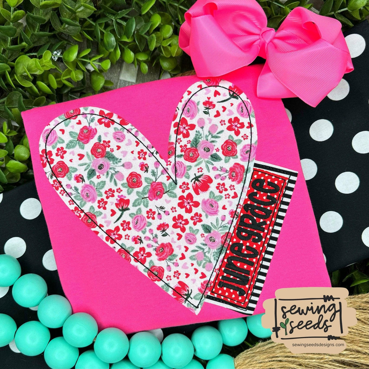 Valentine Heart with Name Tag Applique SS – Sewing Seeds