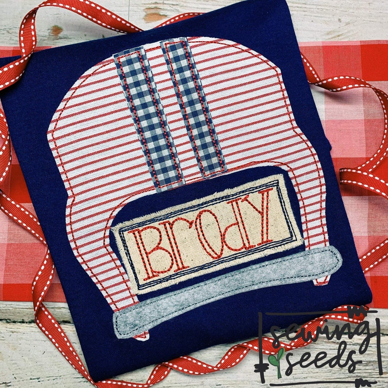 Vintage Football Helmet with Name Tag Applique SS – Sewing Seeds